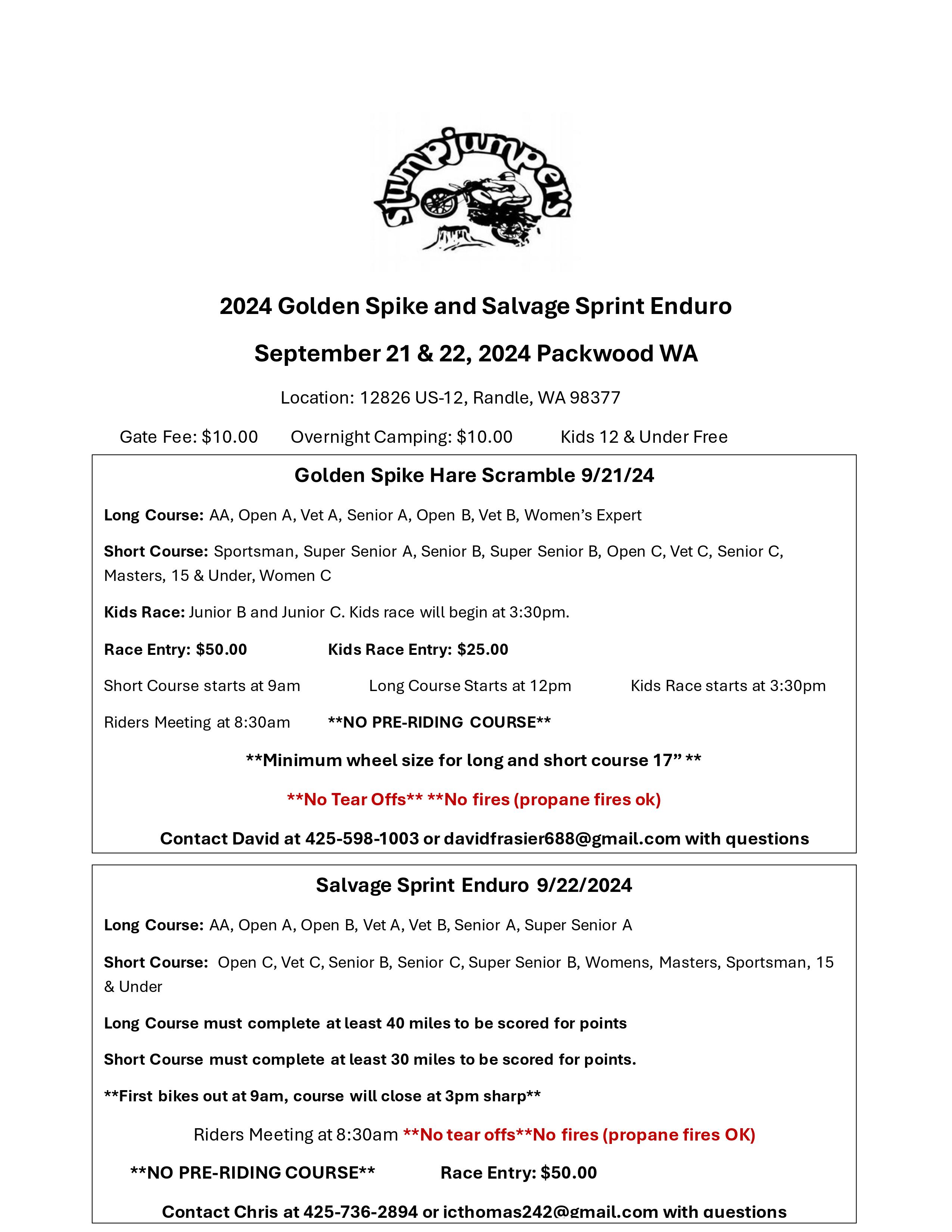 Golden Spike Hare Scramble – Salvage Sprint Enduro – Stumpjumpers ...